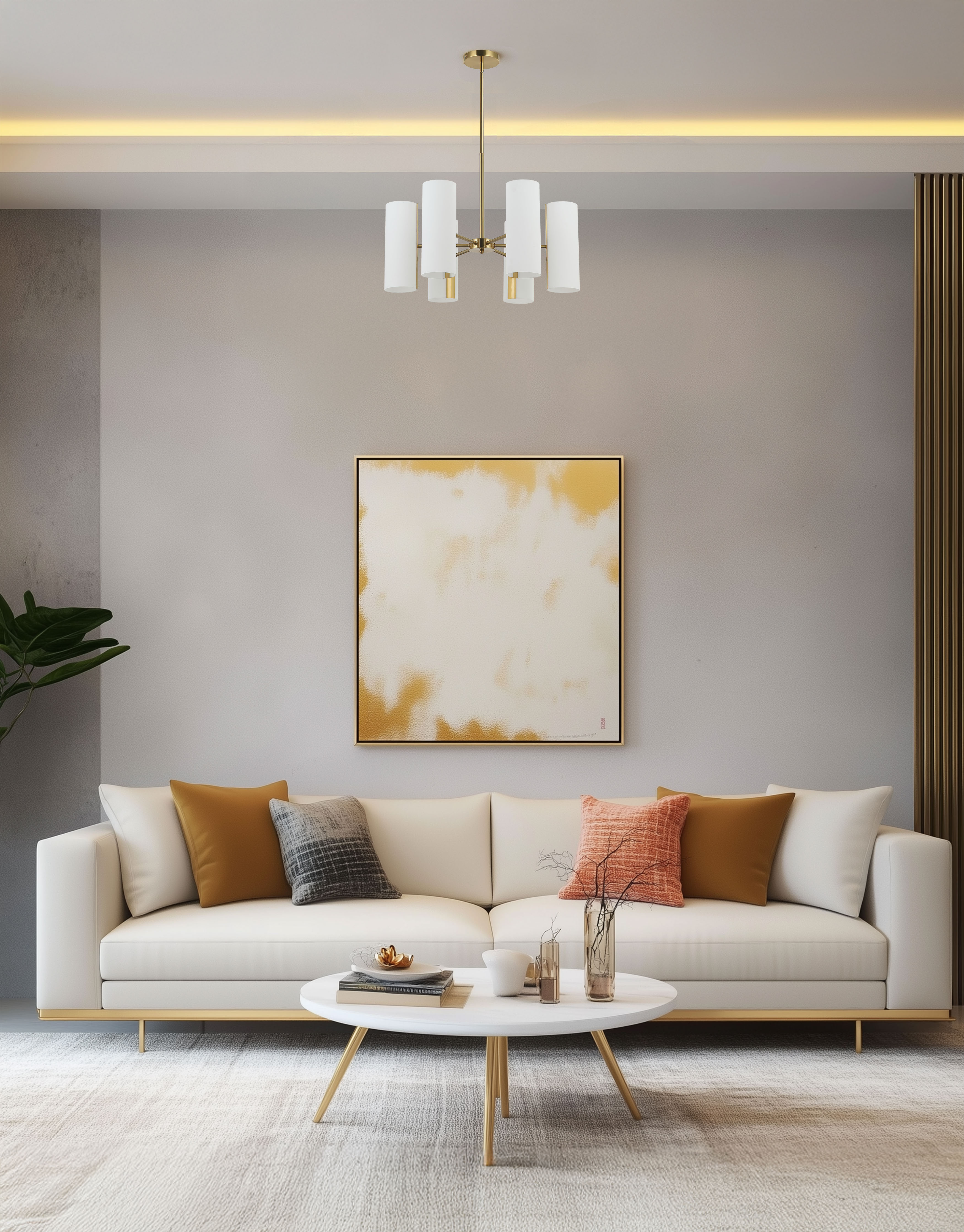 6LT Chandelier, AGB w/ Opal Glass - Dainolite